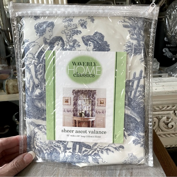 Waverly | Accents | Waverly Blue White Toile Sheer Ascot Valance 52x2 ...